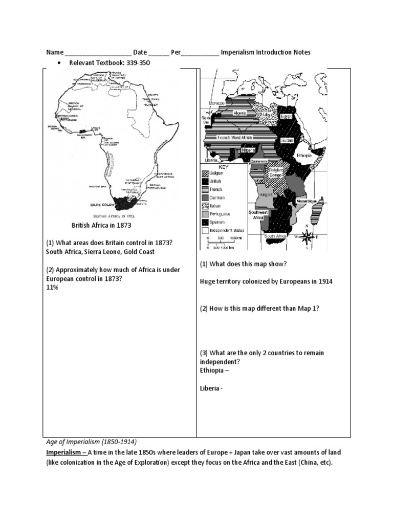 Imperialism Intro - Key | PDF | Imperialism | Africa