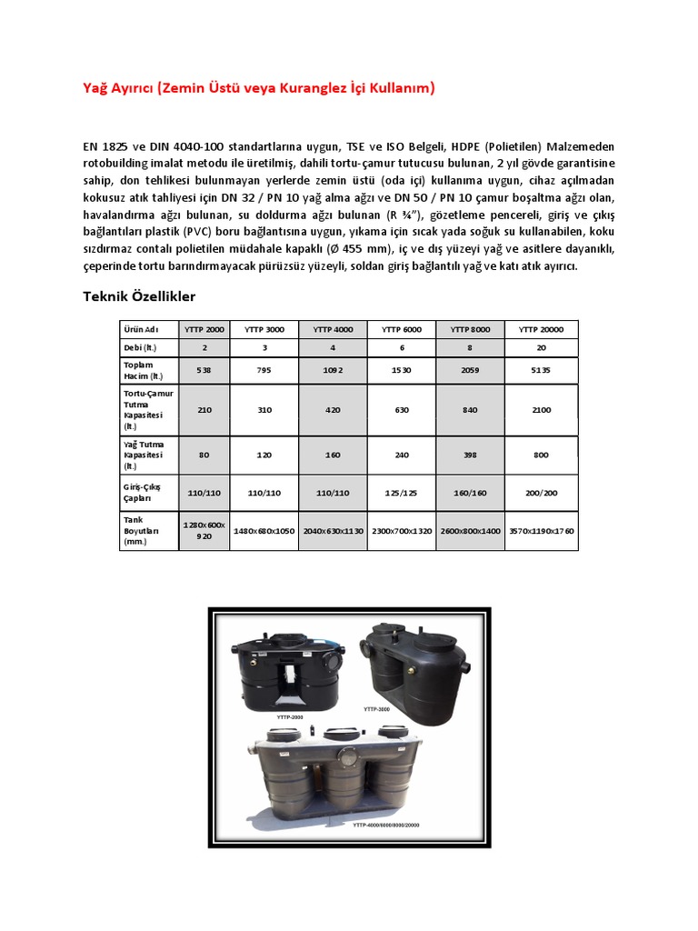 YTTP Teknik Özellikler | PDF