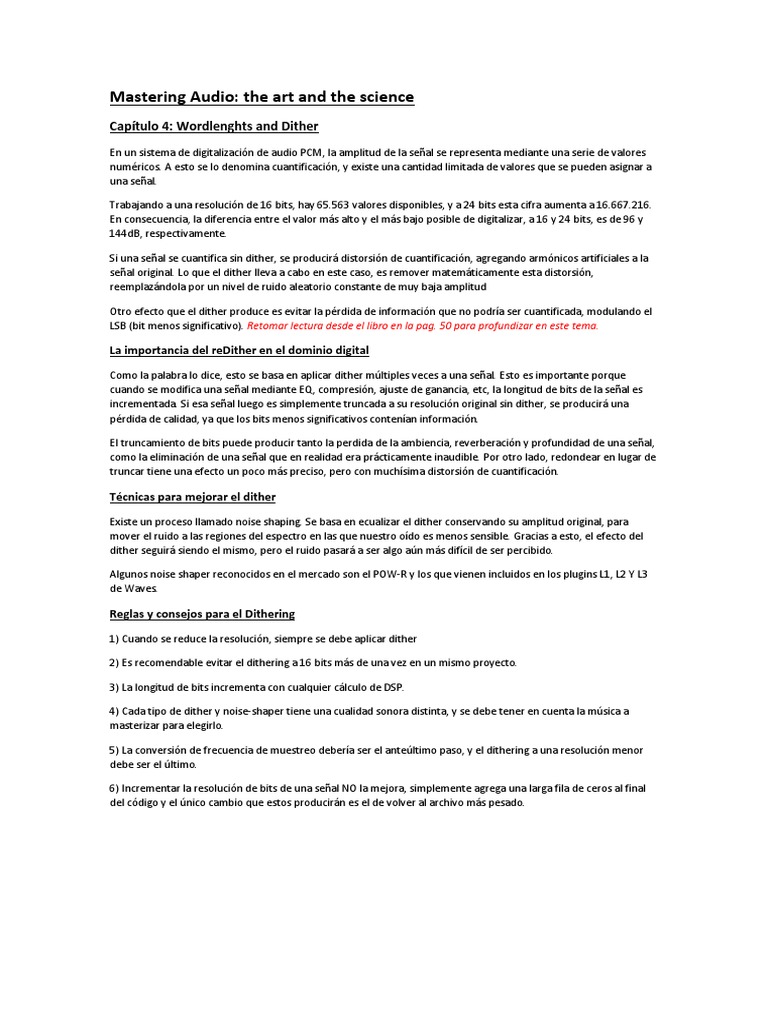 Mastering Cap 4 - DIther | PDF | Conversor analógico a digital | Poco