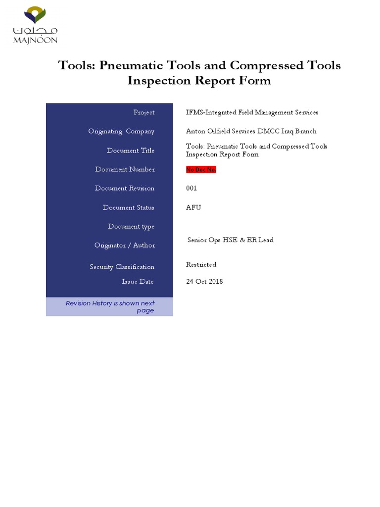 Pneumatic Tools Inspection Report Form | PDF | Gas Technologies