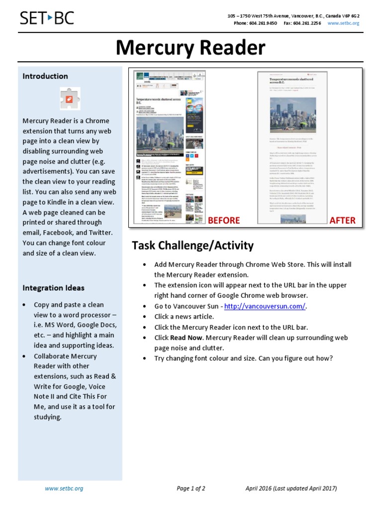 Mercury Reader Chrome Extension Task Card 1kzhsm2 | PDF | World Wide ...