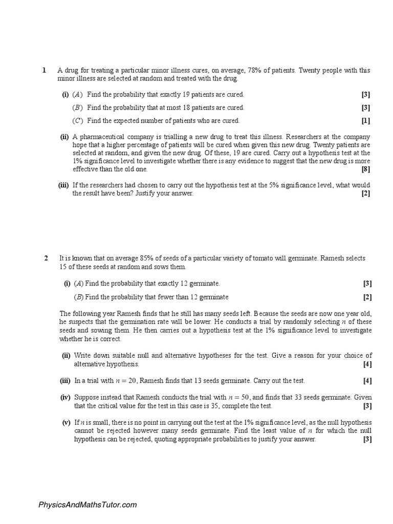 S1 Binomial Distribution And Hypothesis Testing 1 Qp Pdf Statistical 6991