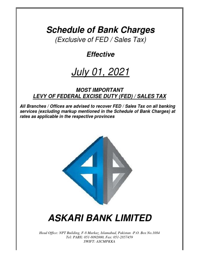 July 01, 2021: Schedule of Bank Charges | PDF | Cheque | Transaction ...