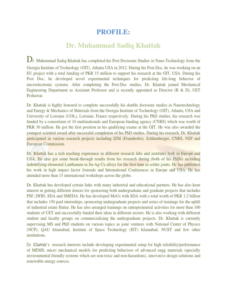 DR Sadiq Khattak Profile | PDF | Doctor Of Philosophy | Science And ... DR Sadiq Khattak Profile | PDF | Doctor Of Philosophy | Science And ...