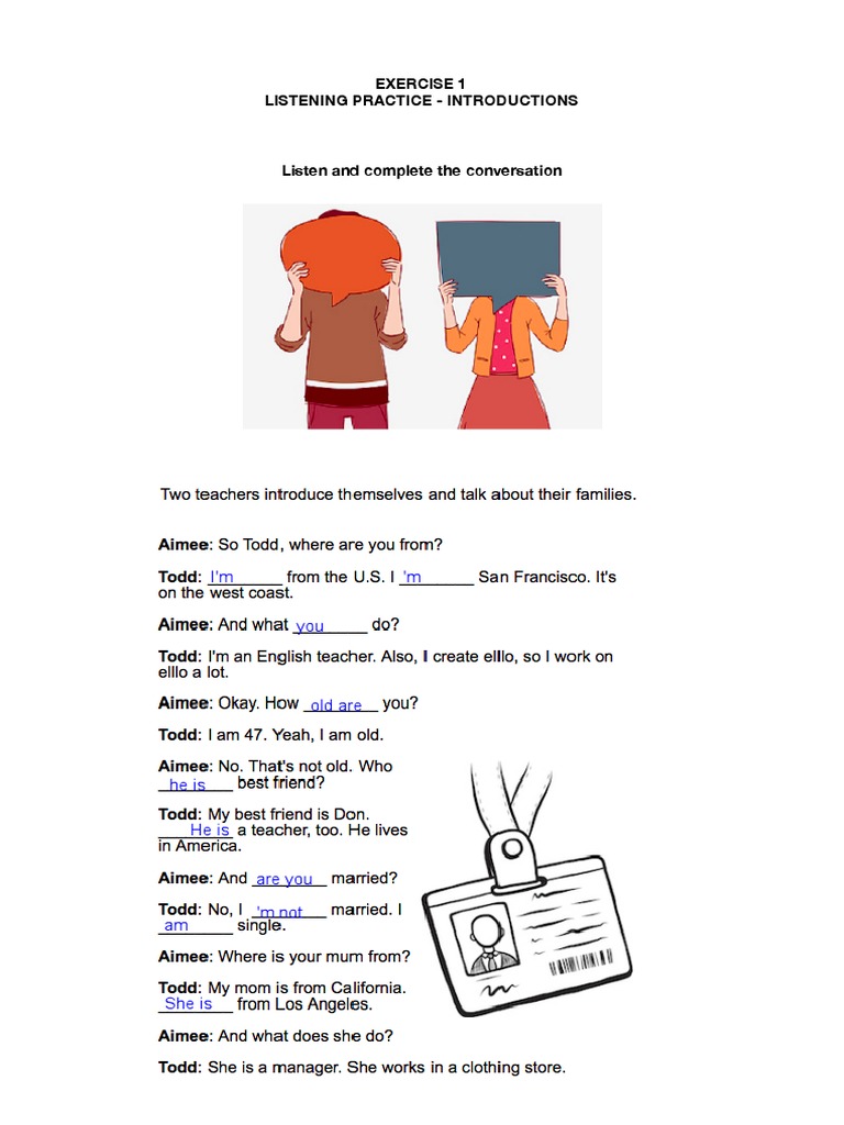 Exercise 1 - Introductions (Listening) | PDF