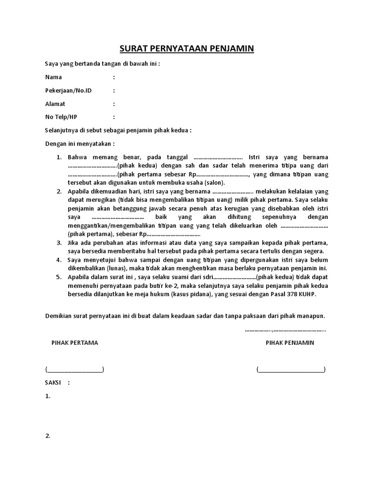 Surat Pernyataan Penjamin | PDF