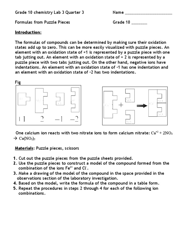 G10 - Chem - Lab 3 Quarter 3 - Formula | PDF | Redox | Chemical Compounds