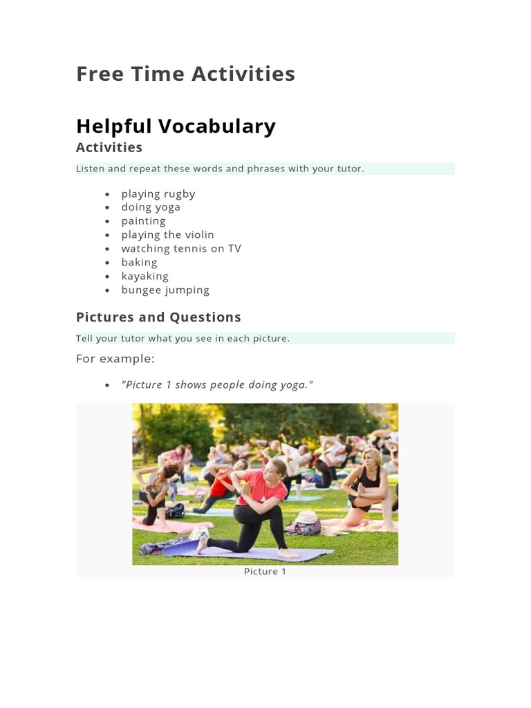 Free Time Activities Vocabulary Guide | PDF | International English ...