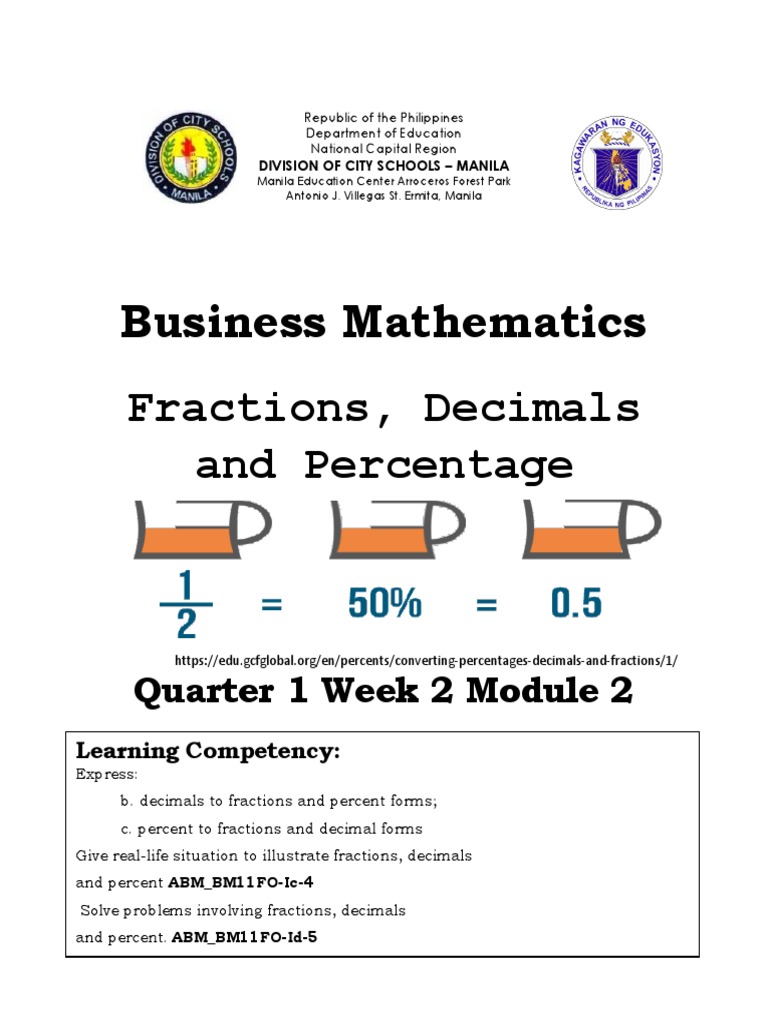Abm 11 Business Mathematics q1 w2 Mod2 | PDF | Percentage | Decimal