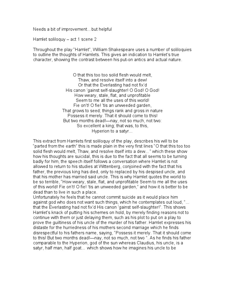 Hamlet Soliloquy Act 1 Scene 2 | Hamlet