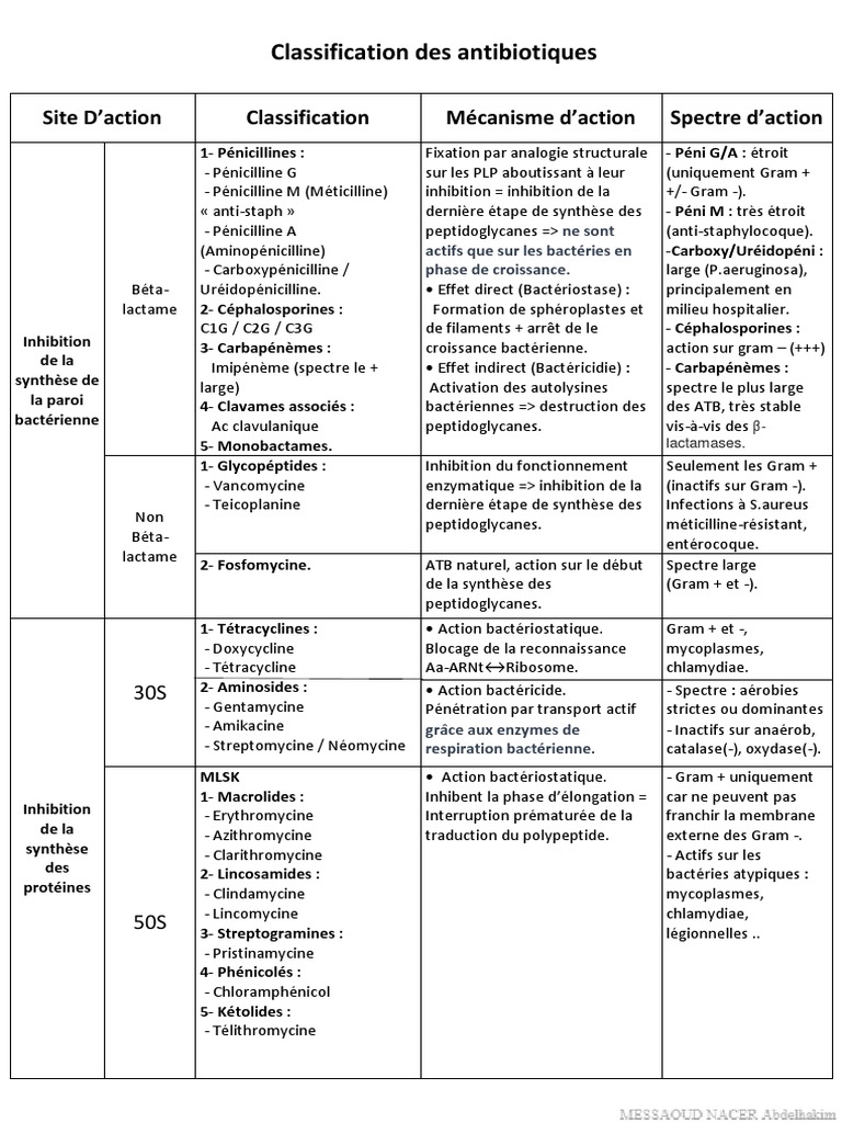 Classification Des Antibiotiques | PDF | Pénicilline | Biocide