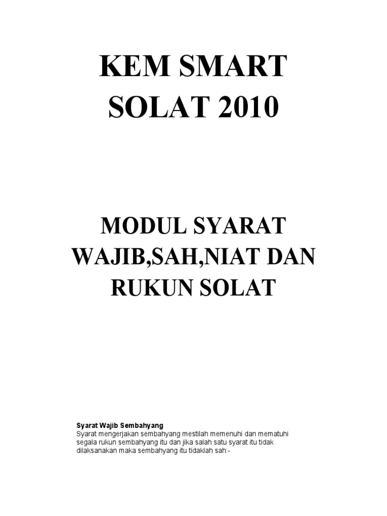 Modul Syarat Sah, Niat Dan Rukun Solat | PDF