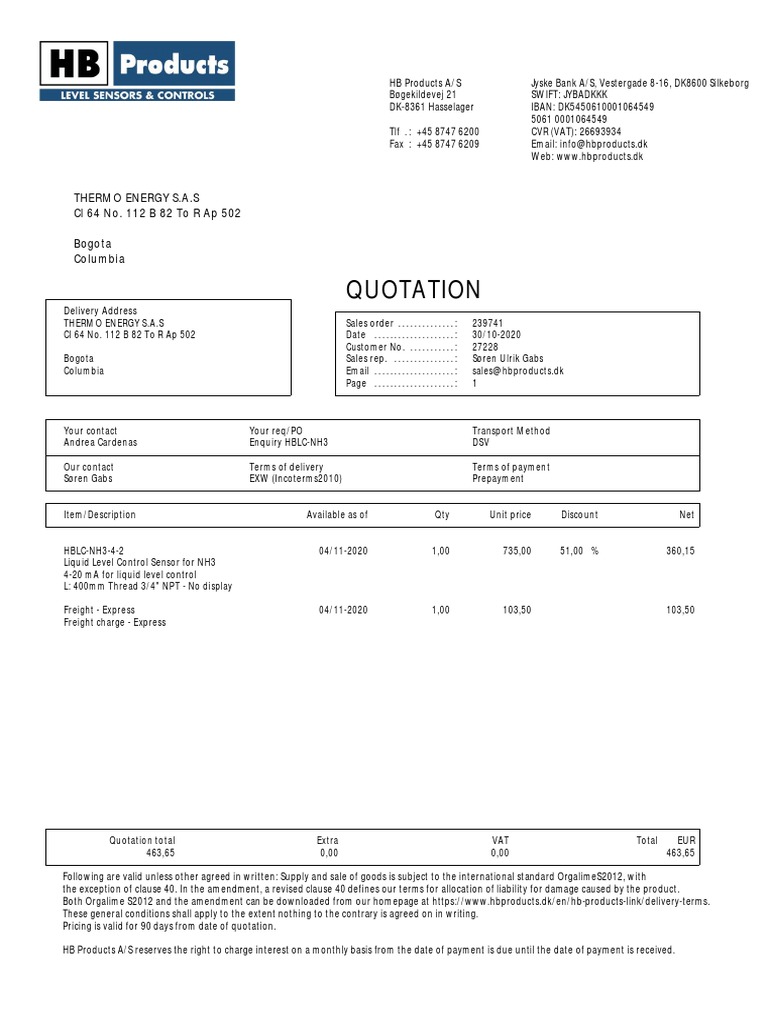 Quotation 239741 - HB Products | PDF | Business | Economies