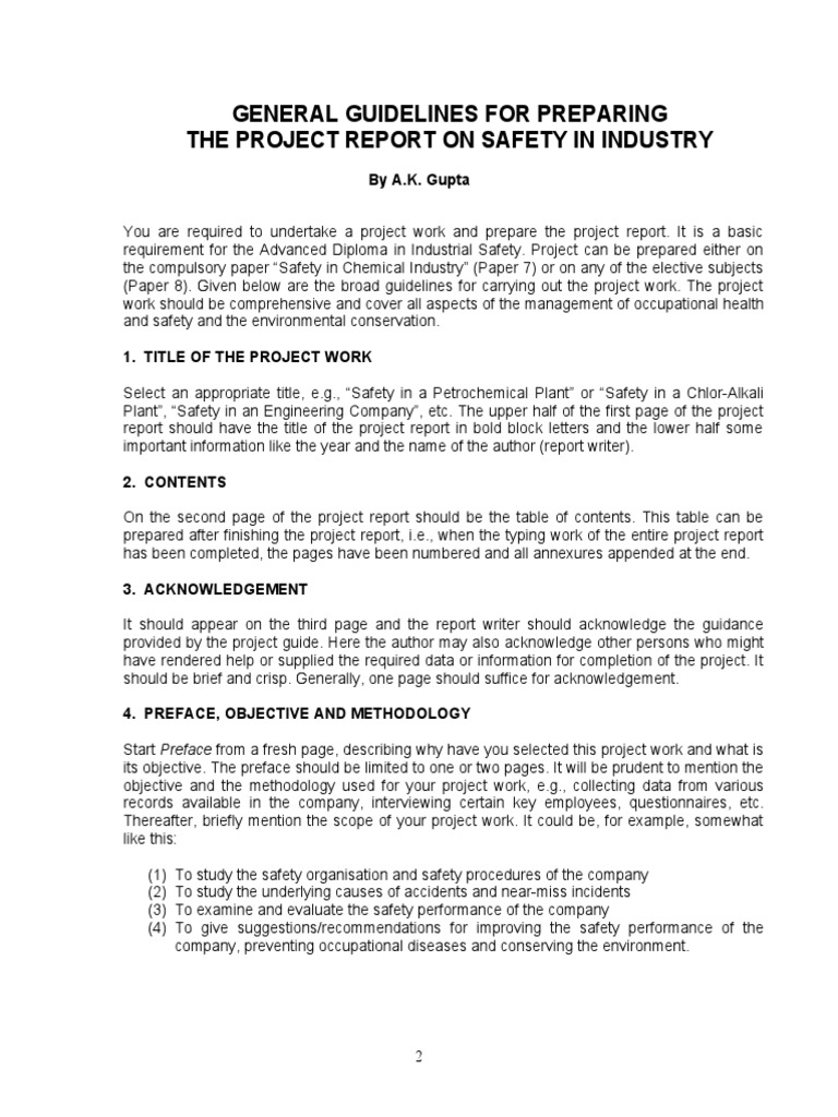 General Guidelines For Preparing The Project Report On Safety in Industry | PDF | Safety ...