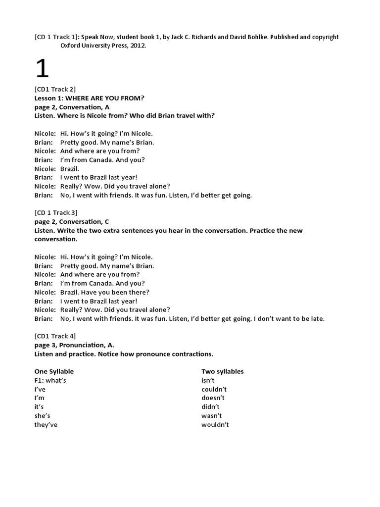 Speak Now 2 - Class Audio Script | PDF | Menu | Taste