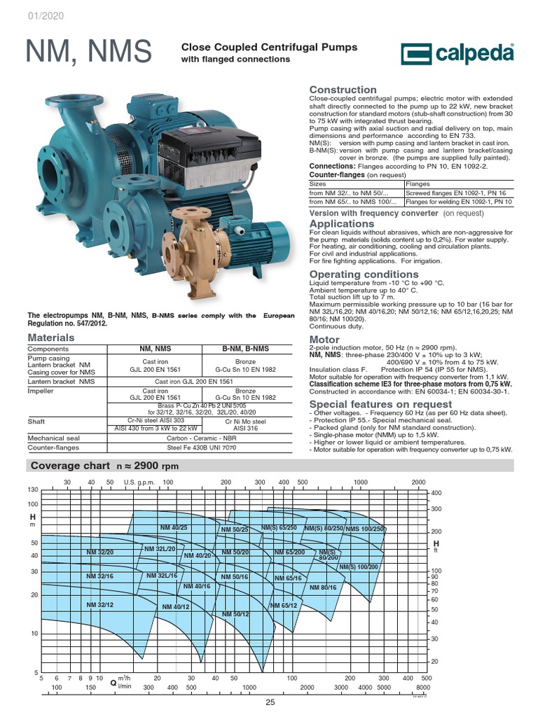 Calpeda Pump Datasheet | PDF | Pump | Electric Motor