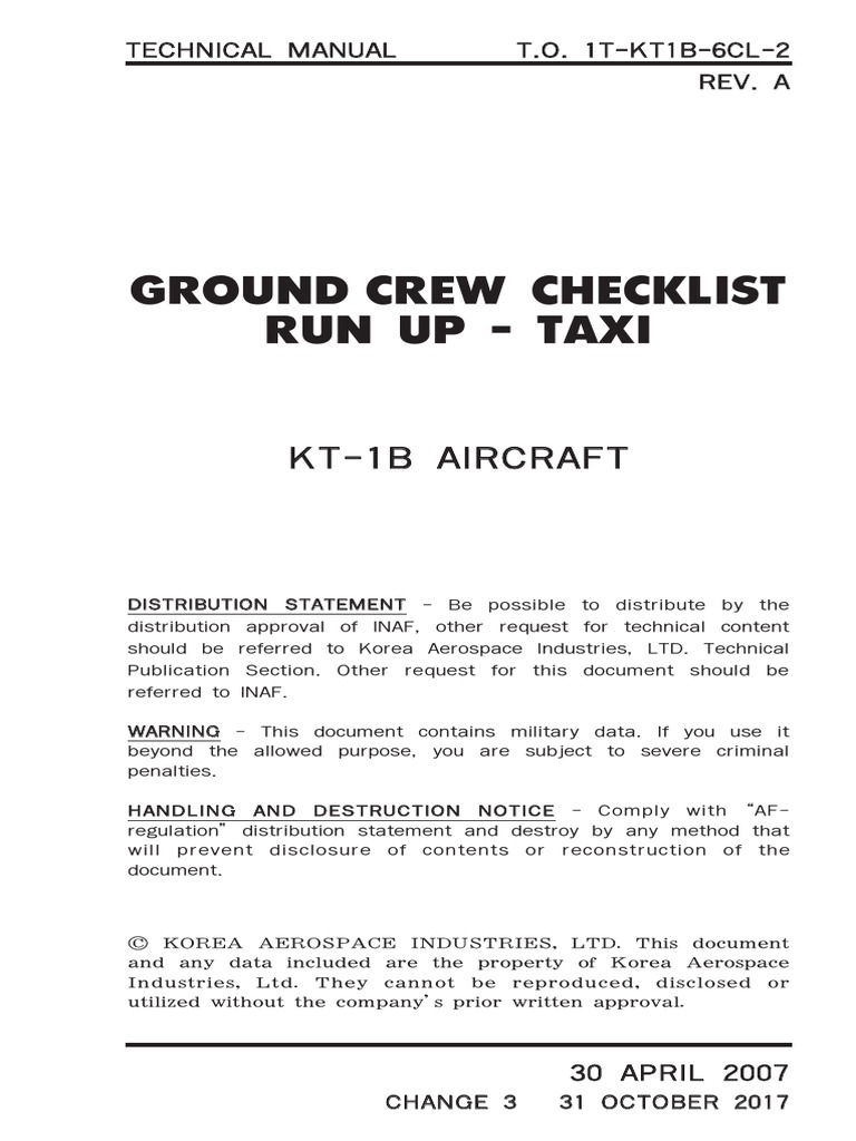 KT-1B Aircraft Ground Crew Checklist | PDF | Technology & Engineering