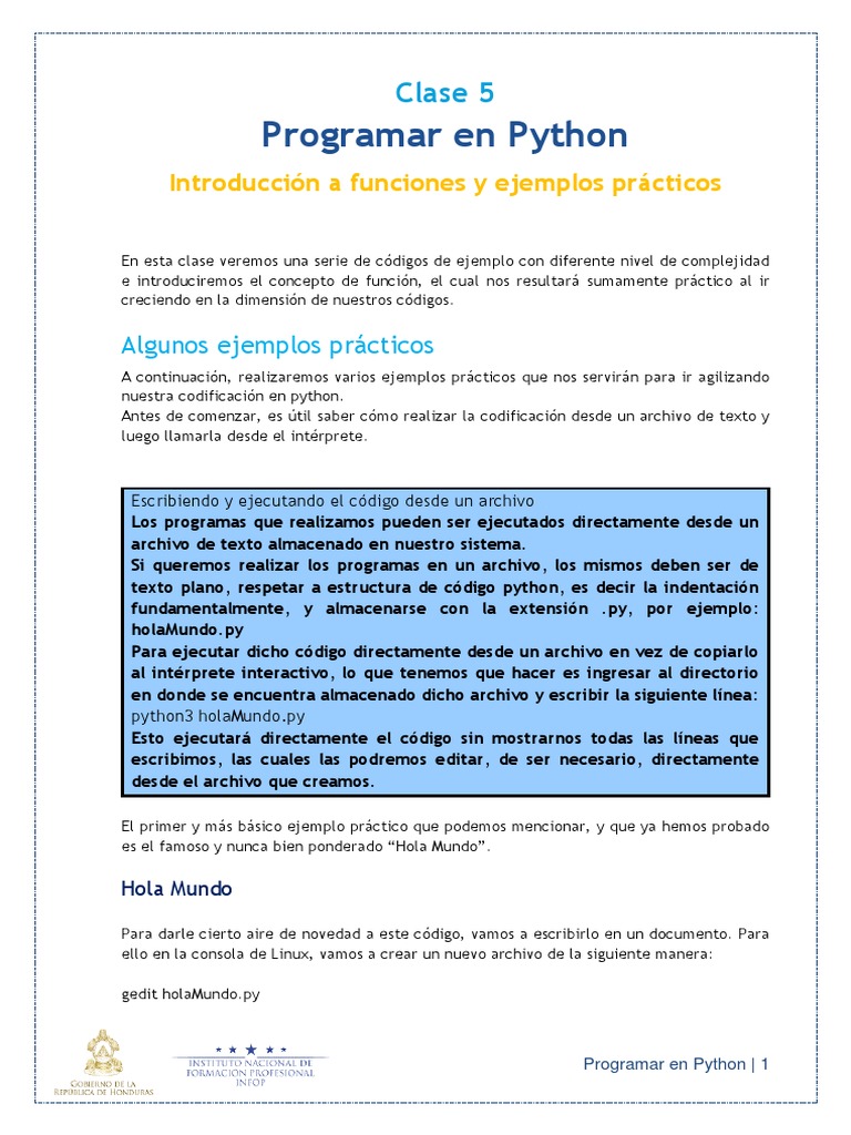 Clase 5 - Introducción A Funciones y Ejemplos Prácticos | PDF | Python ... Clase 5 - Introducción A Funciones y Ejemplos Prácticos | PDF | Python ...