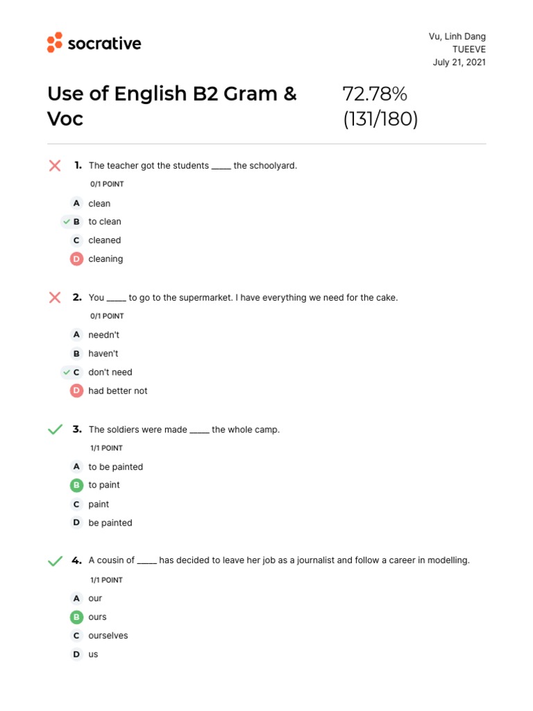 B2 Use of English Grammar Test | PDF