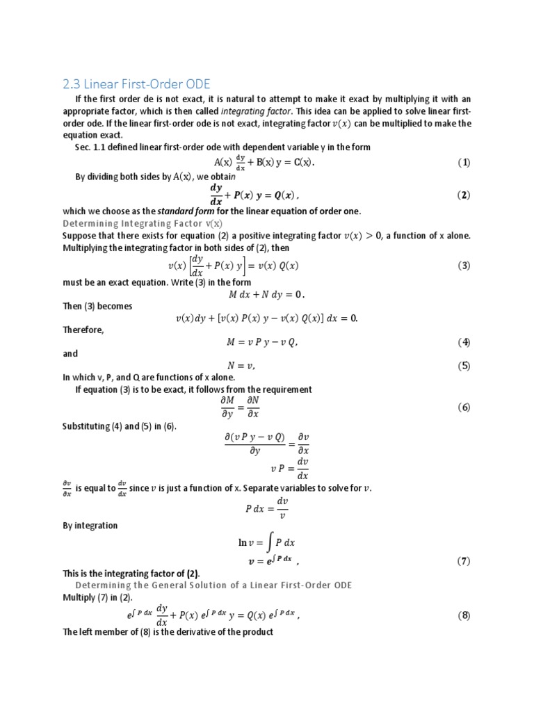 2.3 First-Order Linear ODE | PDF | Ordinary Differential Equation ...