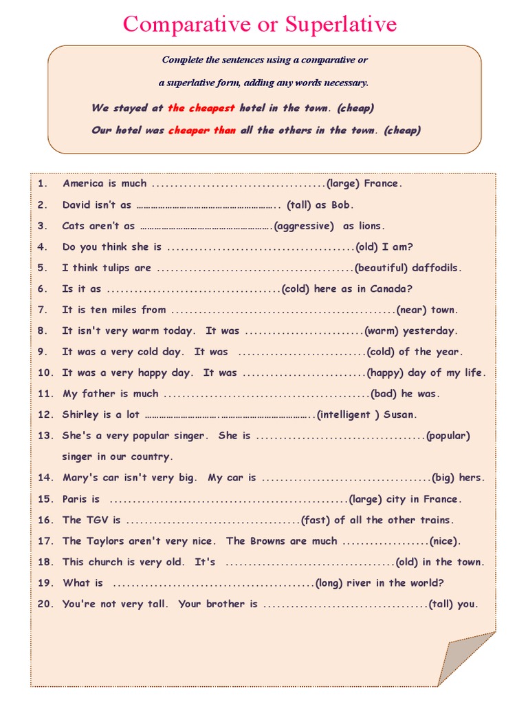 The Cheapest Cheaper Than: Complete The Sentences Using A Comparative or A Superlative Form ...