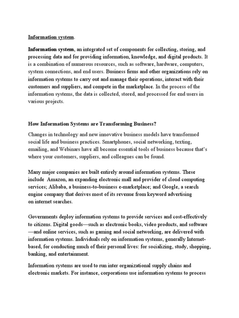Information System, An Integrated Set of Components For Collecting ...