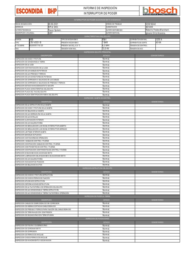 Informe Inspección Visual 52BT | PDF | Ingenieria Eléctrica | Electricidad