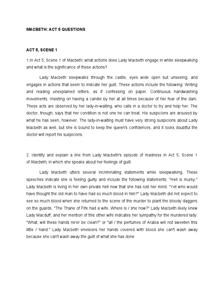 Macbeth (Act 5 Questions) | PDF | Macbeth