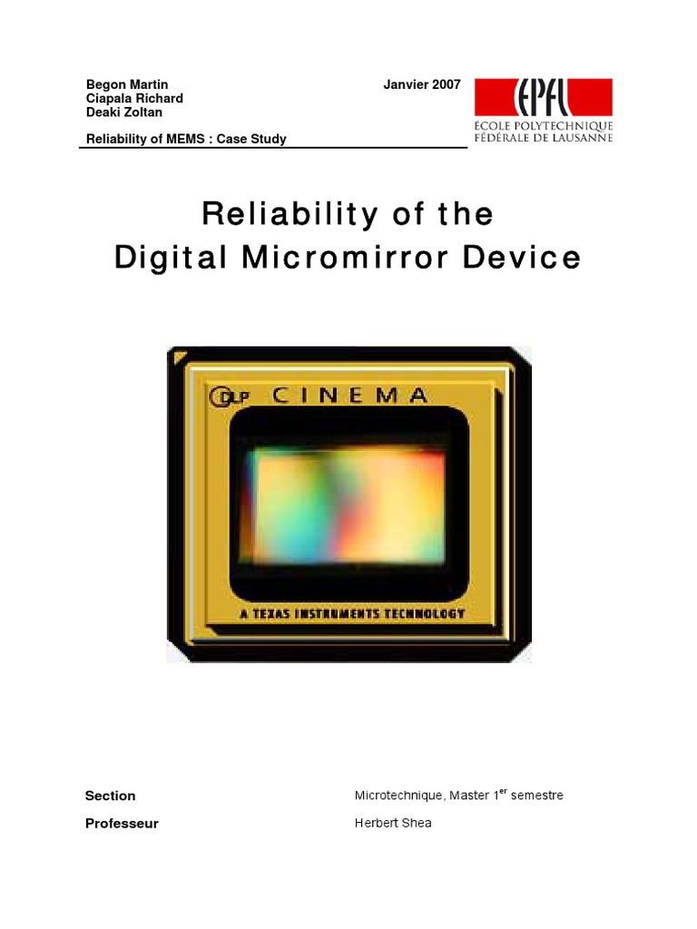 Realiability of Digital Micromirror Device Final Version | PDF ...