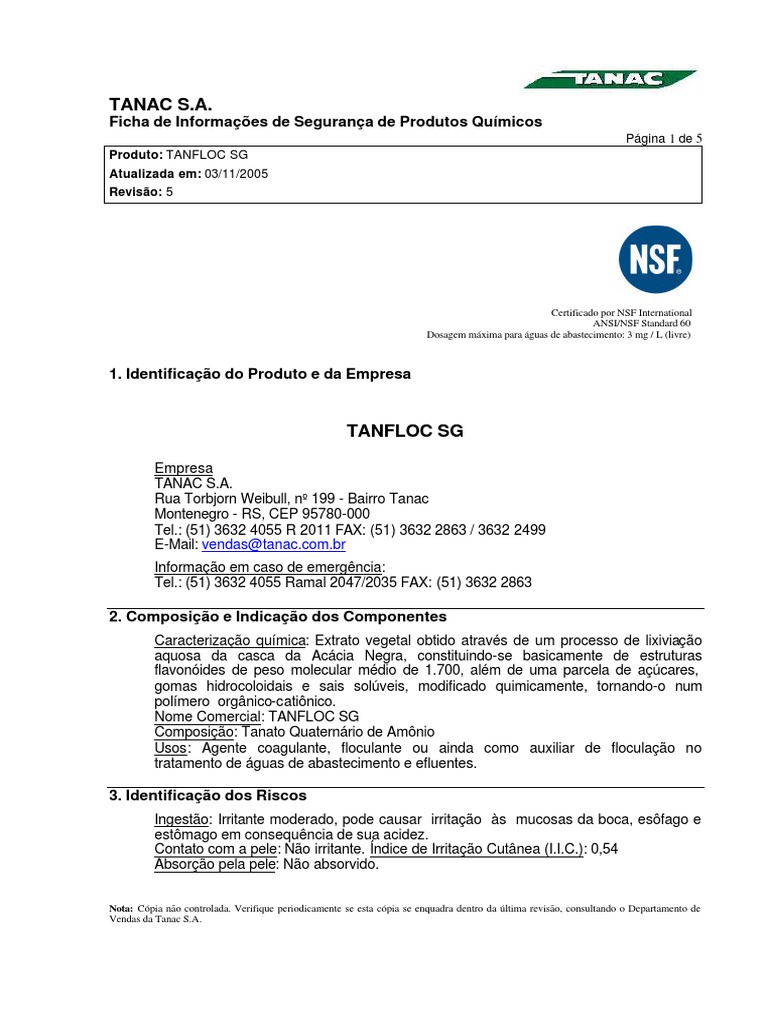 Fispq - Tanfloc SG | PDF | Química | Embalagem e rotulagem