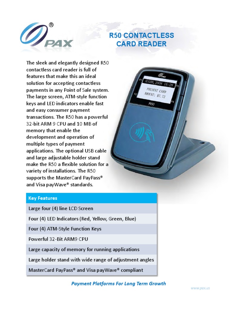 R50 Contactless Card Reader: Key Features | PDF | Visa Inc. | Master Card