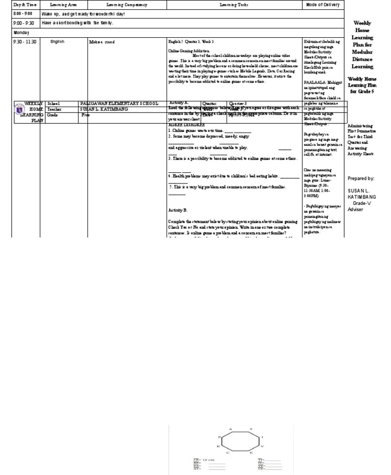 Weekly Home Learning Plan For Modular Distance Learning: English | PDF ...