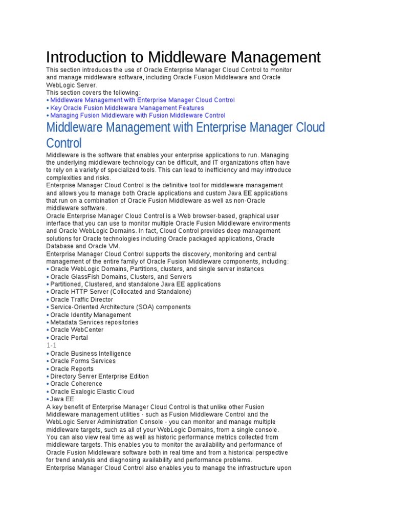 Introduction To Middleware Management | PDF | Oracle Corporation ...