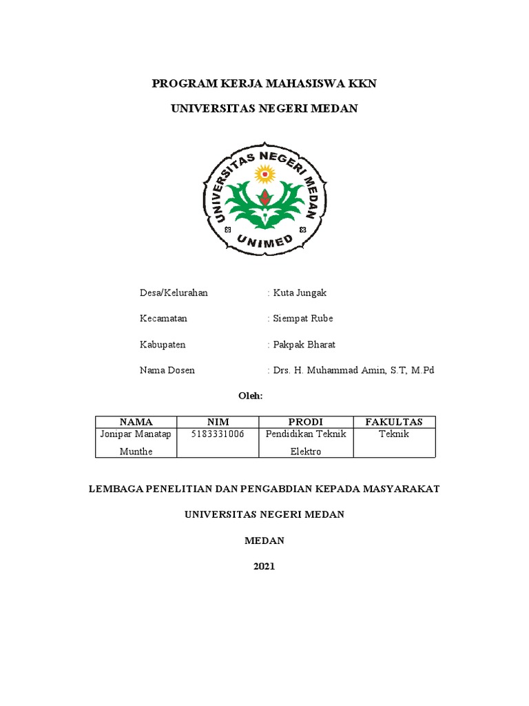 PROGRAM KERJA MAHASISWA KKN Jonipar. Fiks | PDF