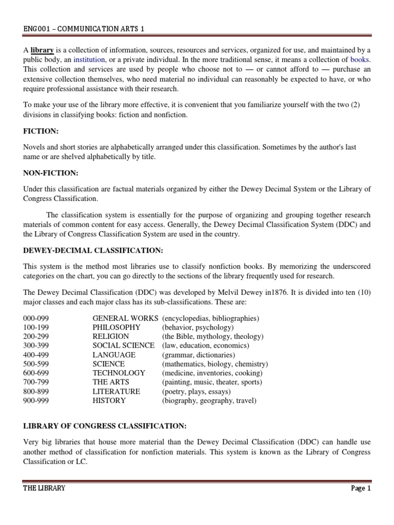 Eng1 Handout Library | PDF | Libraries | Books