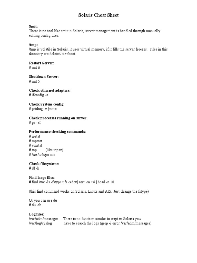 Solaris Sysadmin Cheat Sheet Pdf File System Computer File