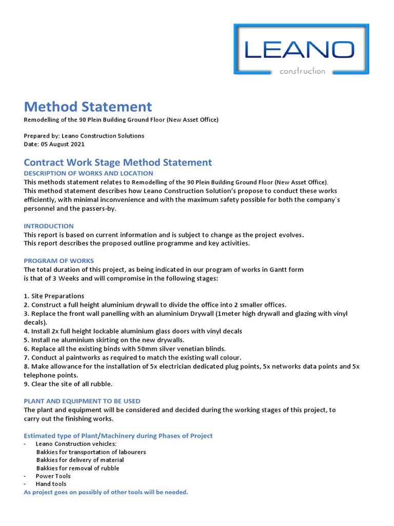 Remodelling the Ground Floor of the 90 Plein Building: A Method Statement for the Efficient and ...