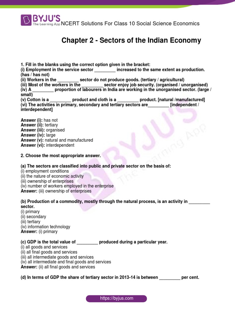 Ncert Solutions Class 10 Social Science Economics Chapter 2 | PDF ...