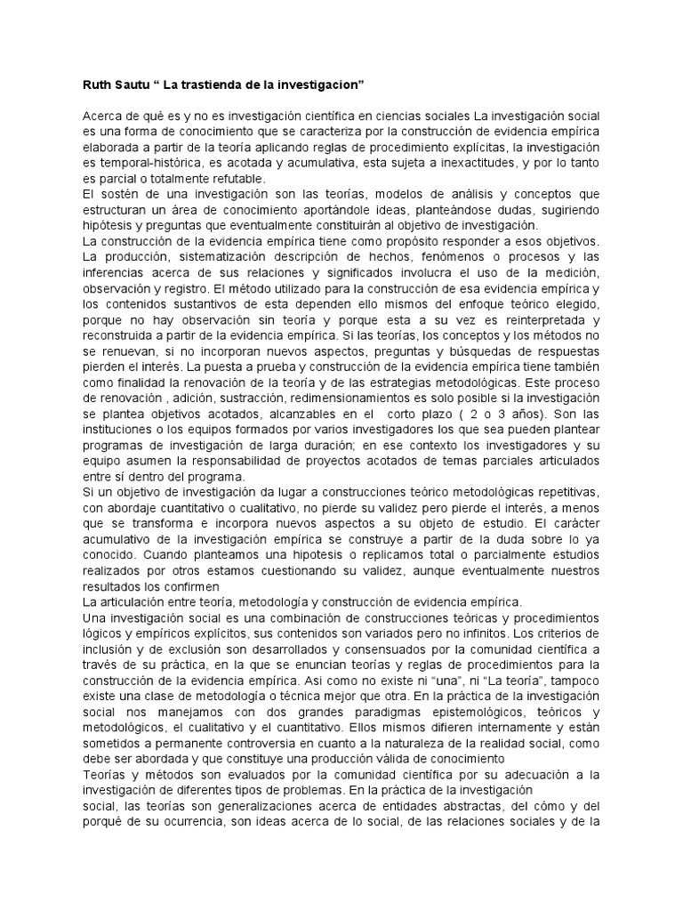 Resumen Ruth Sautu Met | PDF | Teoría | Empirismo