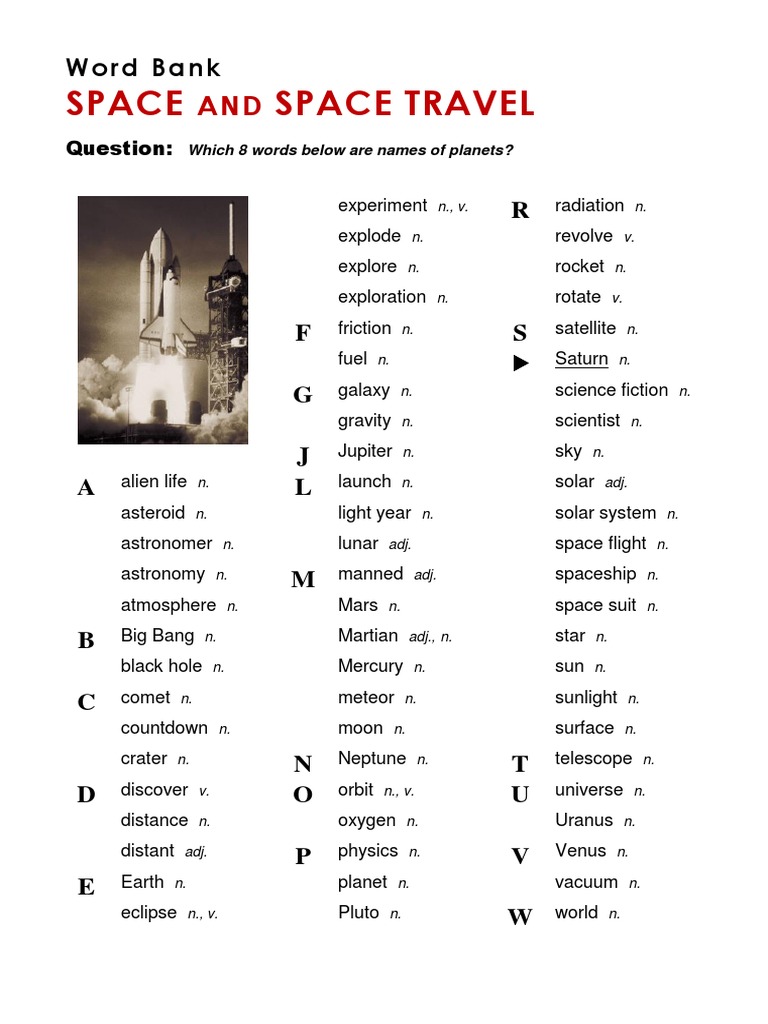 Space Word Bank | PDF | Space Exploration | Planets