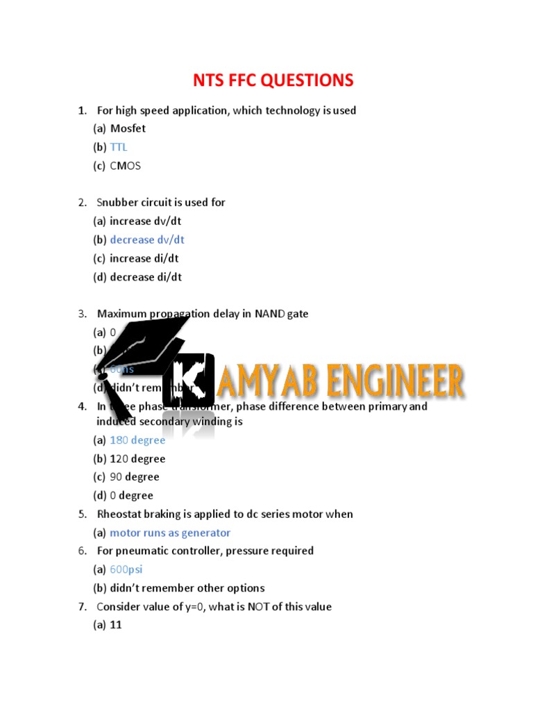 Nts FFC Questions: Decrease DV/DT | PDF | Frequency Modulation ...