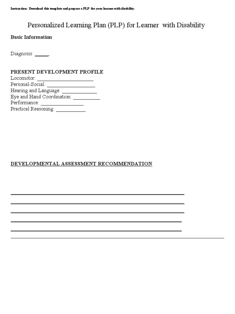 Personalized Learning Plan Template For Learner With Disability | PDF ...