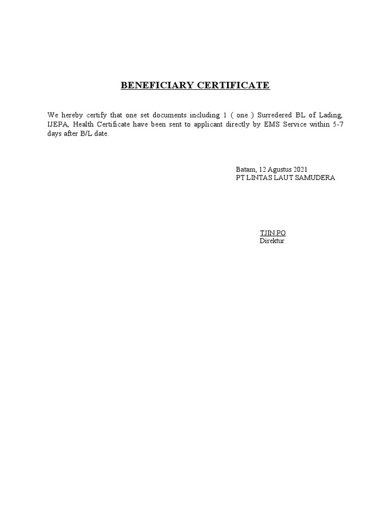 Beneficiary Certificate | PDF