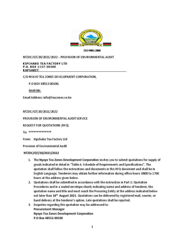 NTZDC-QT-20-2021-2022 Environmental Audit Kipchabo Tea Factory | PDF ...