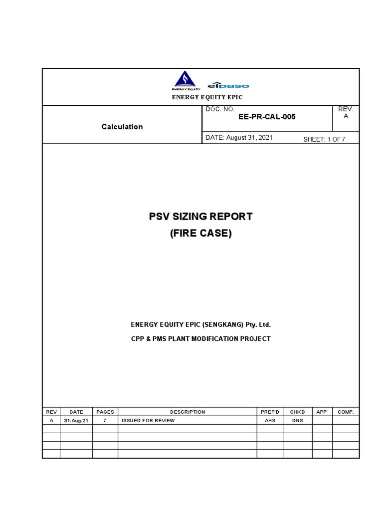PSV Sizing Report (Fire Case) | Download Free PDF | Pressure | Atmosphere