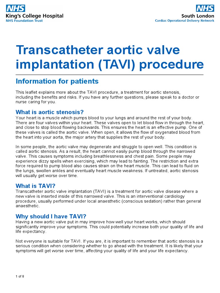 PL - 859.3 - Transcatheter Aortic Valve Implantation (Tavi) Procedure ...