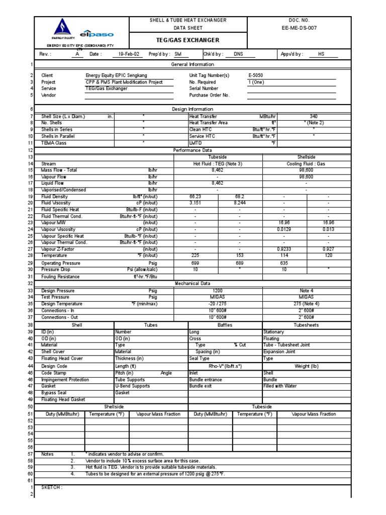 Data Sheet TEG-Gas Exchanger (E-5050) | PDF | Heat Exchanger | Pressure