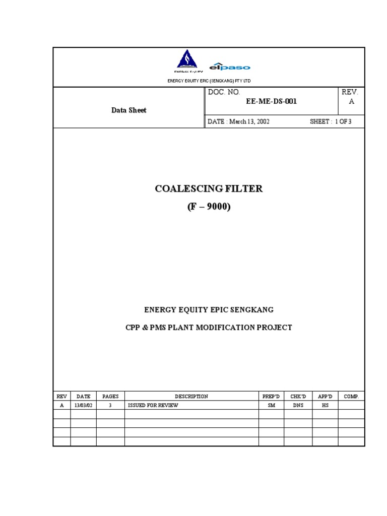 Coalescing Filter Data Sheet | PDF