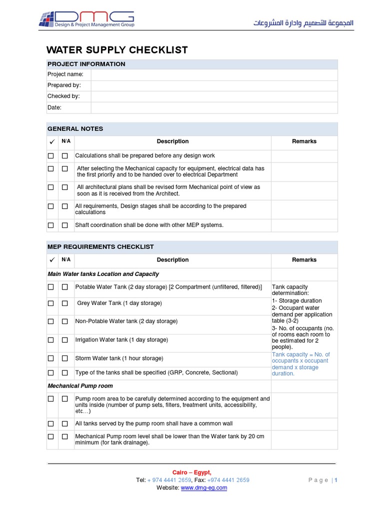 Water Supply Checklist: Project Information | PDF | Water Heating | Pump