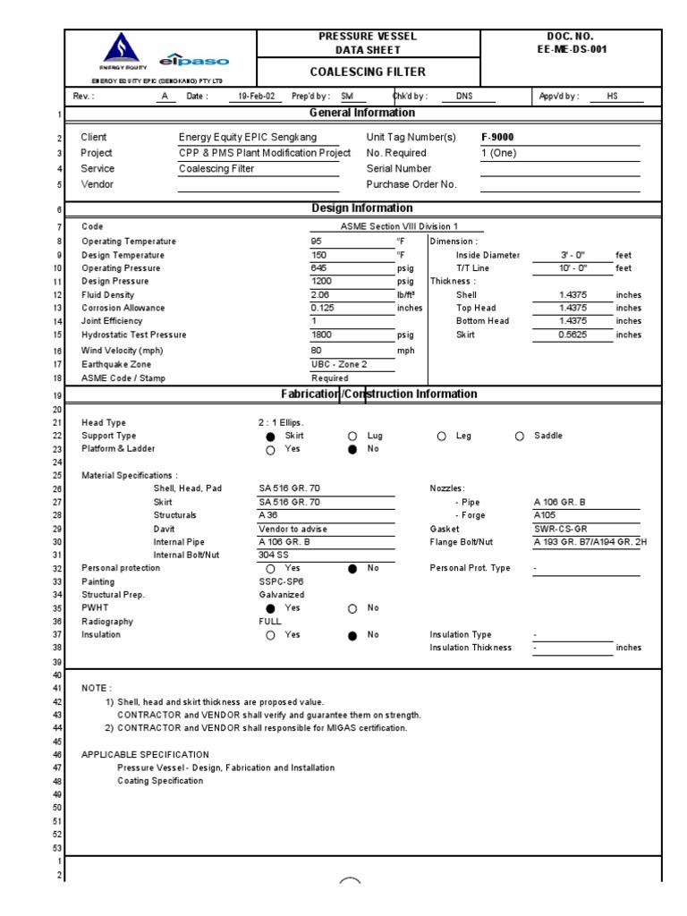 Coalescing Filter Data Sheet | PDF | Civil Engineering | Liquids